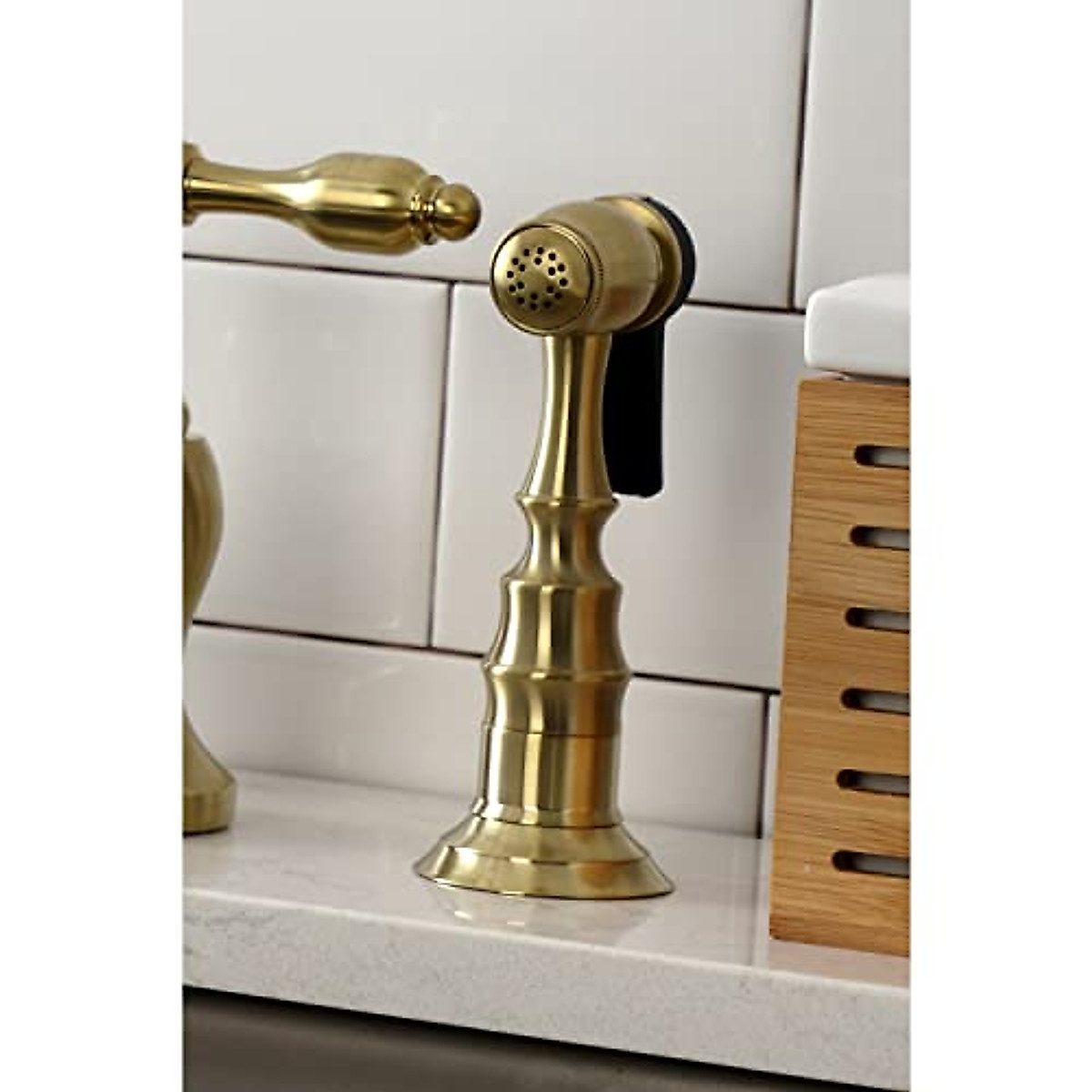 Kingston Brass KS7757TALBS Tudor Bridge Kitchen Faucet, Brushed Brass
