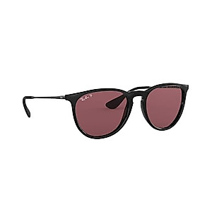Ray-Ban RB4171 Erika Round Sunglasses, Black/Polarized Purple, 54 mm