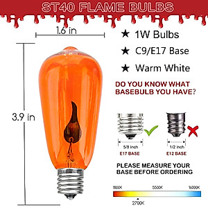 SUNSGNE Halloween Orange Flame Light Bulbs, 10-Pack E17 Flickering Flame Bulb ST40 Edison Flame Replacement Bulbs for ST40 String Lights Halloween String Lights, 1 Watt- E17 Intermediate Screw Base