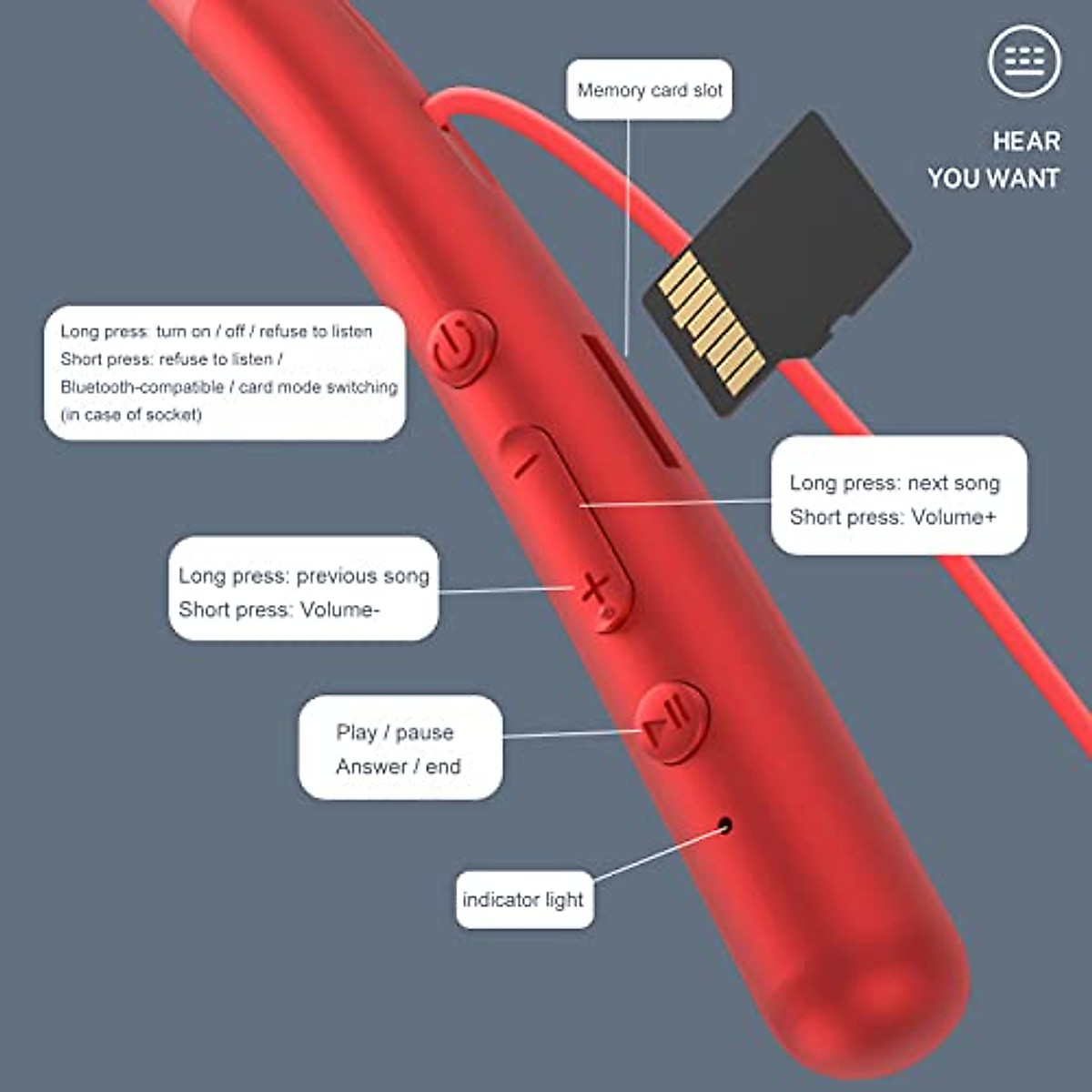 OCUhome 5.0 Wireless Neckband Earphone, IPX5 Waterproof Stereo Wireless Headset with Microphone Noise Cancelling Earphones for Gym Running Compatible with iOS Android Black