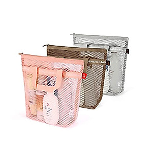 Bags in bag Portable shower Mesh Caddy bag Quick Dry Hanging Toiletry and Bath Organizer for travel and swimming (Black)