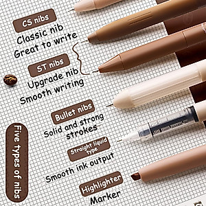 LSLSHY Cute Coffee Pens 5Pcs Gel Ink Pens Retractable Pens and 1Pcs Highlighter 0.5mm Fine Point Black Ink Kawaii Smooth Writing Pens for School Office Supplies Aesthetic Supplies Pens