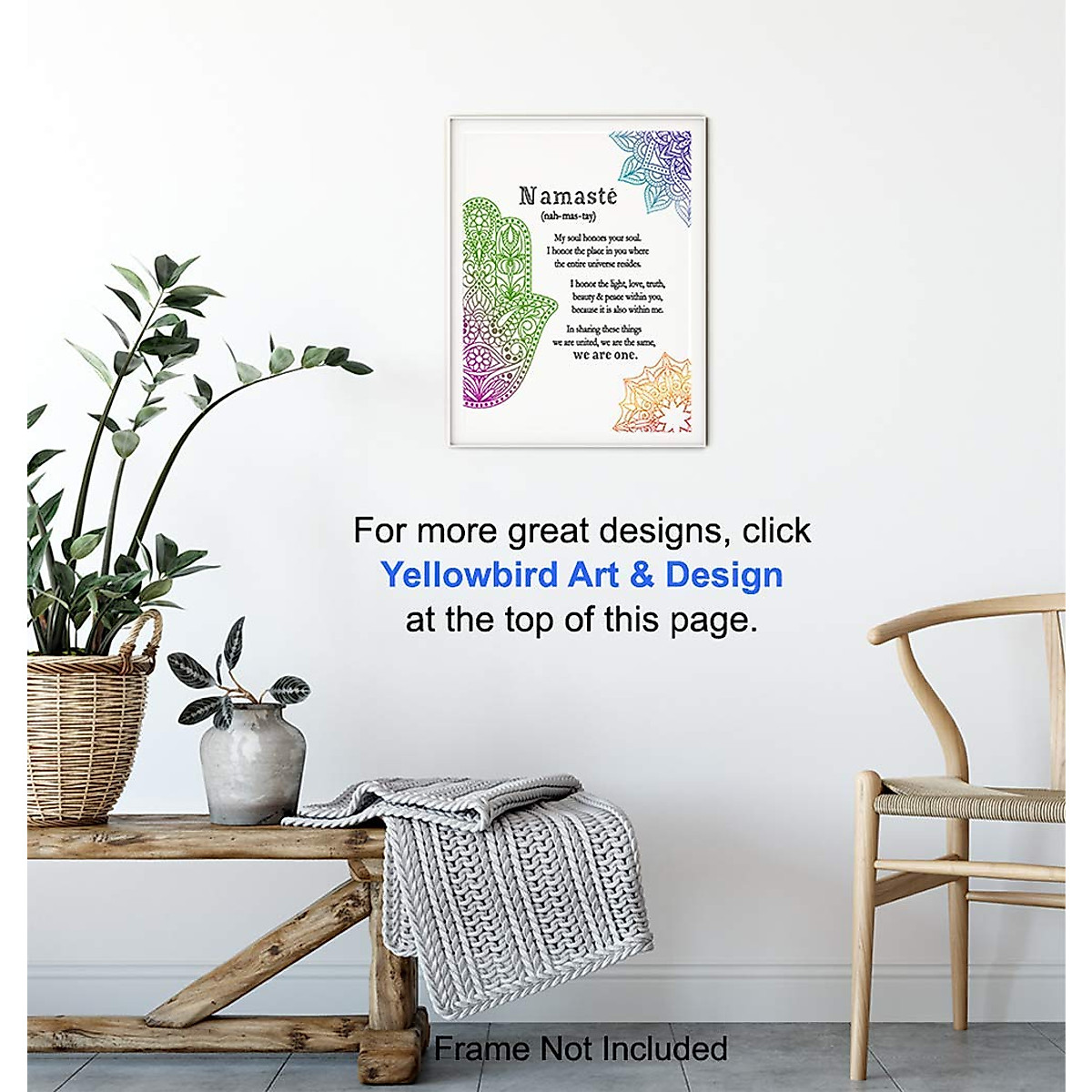 Zen Decor, Namaste Wall Decor, Buddha Wall Art - 8x10 Poster Print for Yoga Meditation Room, Spa Decoration - Spiritual Buddhist Gift With Hamsa Hand of Fatima, Mandala, Lotus