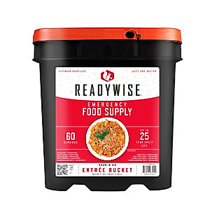 READYWISE - Entrée Grab & Go Bucket, 60 Servings, Emergency, MRE Supply, Premade, Freeze Dried Survival Food for Hiking, Adventure & Camping Essentials, Individually Packaged, 25 Year Shelf Life