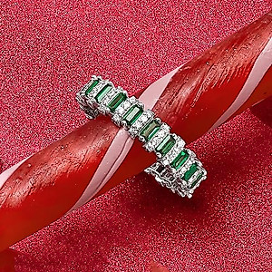 Ross-Simons 1.00 ct. t.w. Simulated Emerald and .44 ct. t.w. CZ Eternity Band in Sterling Silver. Size 8
