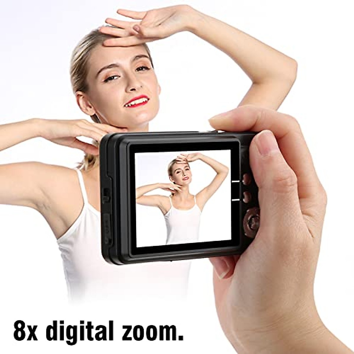 Nofaner Digital Camera, 8X Zoom Card Digital Camera 5 MP 2.7in LCD Display Maximum Support 32GB Memory Card Builtin Microphone Mini Digital Camera(Black)