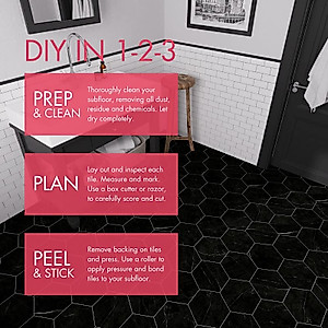 BaseCore HEX Hexagon Vinyl Flooring Black Marble 5.75" DIY Self Adhesive Textured Modern Floor Tile Peel & Stick Tile (36pcs/21.5sqft per case)