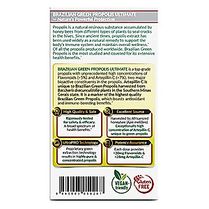 LABO Nutrition Brazilian Green Propolis Ultimate - Contains >7% or 28mg per Serving Artepillin C & >5% Flavonoids, for Immune & Brain Support, Natural, High Concentrate & Premium, 60 Veg Capsules