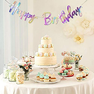 Tatuo Shiny Happy Birthday Banner Sign Iridescent Happy Birthday Banner Changeable Birthday Decoration Garland Bunting Banner, Iridescent Baby Shower Birthday Party Favor Supplies(Silver)