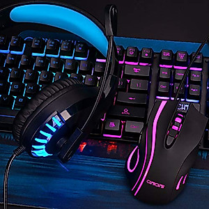 Gaming Keyboard Mouse and Headset with mic Combo USB Wired RGB Backlit Gamer Bundle Compatible with PC Windows 7/8/10/11 Xbox one PS4 PS5(Black)