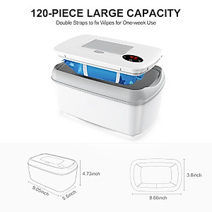 Wipe Warmer Baby Wet Wipes Dispenser : High Capacity LED Display Silent Heating - Wipes Diaper Warmer with Adapter for Baby Infant