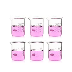 Labvida 6pcs 300ml Upgrated Thick Glass Beakers, Griffin Low Form Beaker Set with Double Scale, 3.3 Boro,LVA021