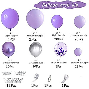 Purple Balloon Garland kit Macaron Purple Silver Balloon Arch Butterfly Stickers Confetti Latex Balloons Arch for Bridal Shower Baby Shower Wedding Birthday Party Decorations for Girls and Women