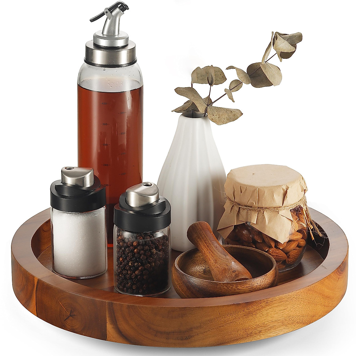 RABAHA 13" Acacia Lazy Susan Organizer for Table - Wooden Lazy Susan Organizer for Cabinet - Kitchen Turntable Storage Food Bins Container for Pantry, Counter top (Acacia Wood )