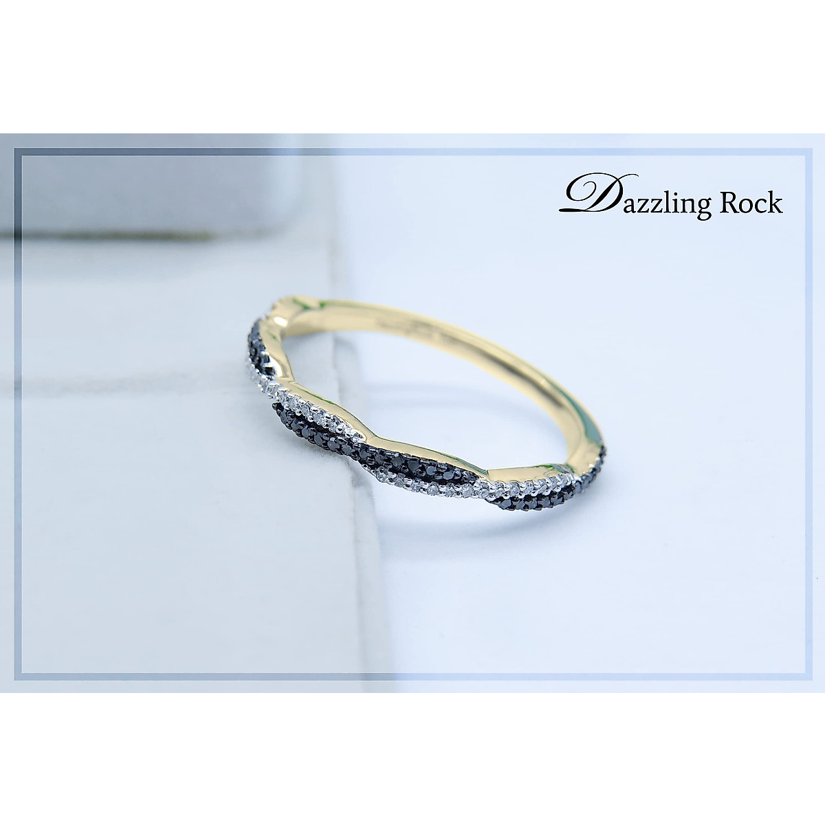 Dazzlingrock Collection 0.25 Cttw Round Black & White Diamond Swirl Stackable Ring for Women in 10K Solid Yellow Gold, Size 6.5