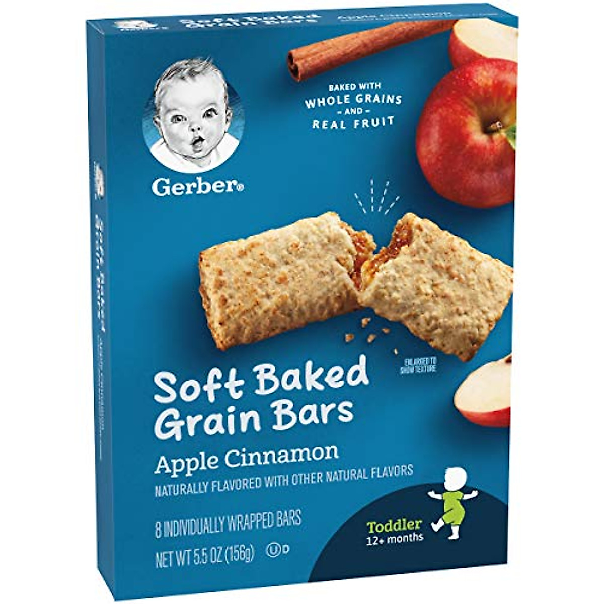 Gerber Soft Baked Grain Bars, Apple Cinnamon, 8 Individually Wrapped Bars/Box (Pack of 4)