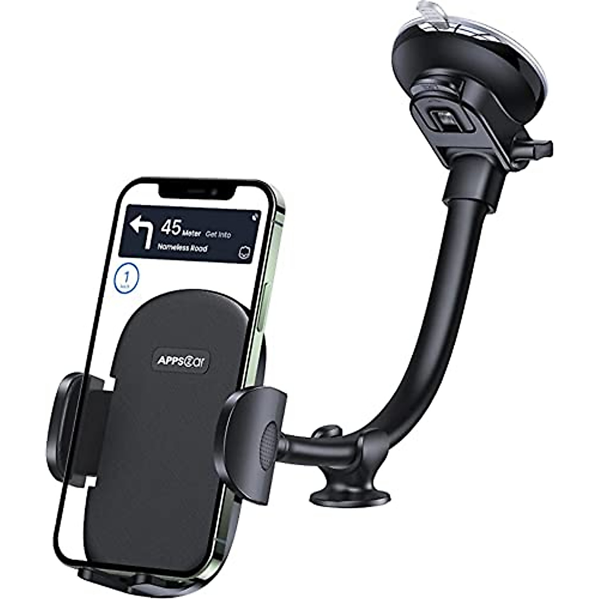 APPS2Car Suction Cup Phone Holder for Car 7" Windshield Dashboard Windows Car Phone Mount Gooseneck Truck Cradle with Strong Suction Compatible with iPhone 13/13 Pro Max, Samsung and All 4-7" Devices