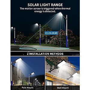 papasbox Solar Street Light 400W - 6500K LED Solar Power Street Lights with Panel 10000LM Dusk to Dawn Outdoor Flood Lighting Waterproof IP65 Exterior Motion Sensor Security Pole Lamp for Yard Garden