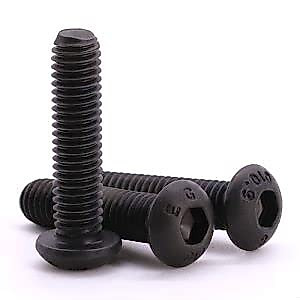 M8-1.25 x 16mm (12 PCS) Button Head Socket Cap Screws, Black Oxide Finish, 10.9 Grade Alloy Steel, Full Thread, Coarse Thread, ISO7380