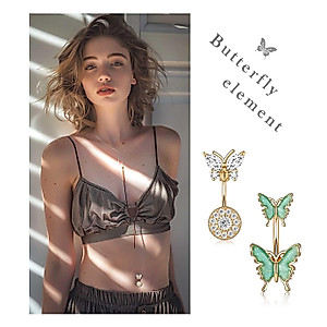 Shakalaka Surgical Steel Belly Button Ring for Women with Cute Butterfly Navel Rings Piercing Jewelry Pack Gold