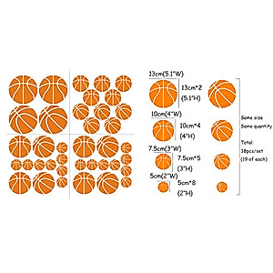 JUEKUI Set of 38pcs Basketball Sticker Wall Decals for Kids Rooms Bedroom Basketballer Fans Home Decor 5 inch / 4 inch / 3 inch / 2 inch (Orange)