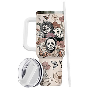 GEPOSTORE Halloweens Gifts for Horror Movie Lover, I'll be There For You 40 oz Tumbler with Handle, Scary Movie Characters Mug, Halloween Mug, Movie Gifts for Halloween Lovers