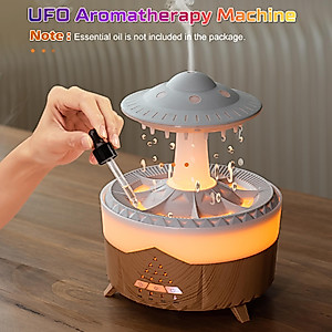 Biupky Rain Humidifier Diffuser Water Drip Humidifier with Remote Waterfall Lamp UFO Humidifier Rain Sounds White Noise Humidifier Air Humidifiers for Bedroom Desk