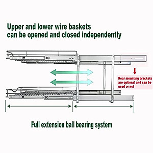 DINDON 2 Tier Pull Out Cabinet Organizer(11" W X 21" D ), Double Tier Wire Basket Slide Out Shelf Storage for Kitchen Base Cabinet Organization ​for Kitchen, Pantry, Bathroom, Chrome