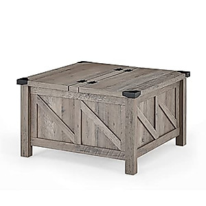 WAMPAT Square Coffee Table, Rustic Farmhouse Center Table with Lift Top and Storage for Living Room, 30"x 30", Wash Grey