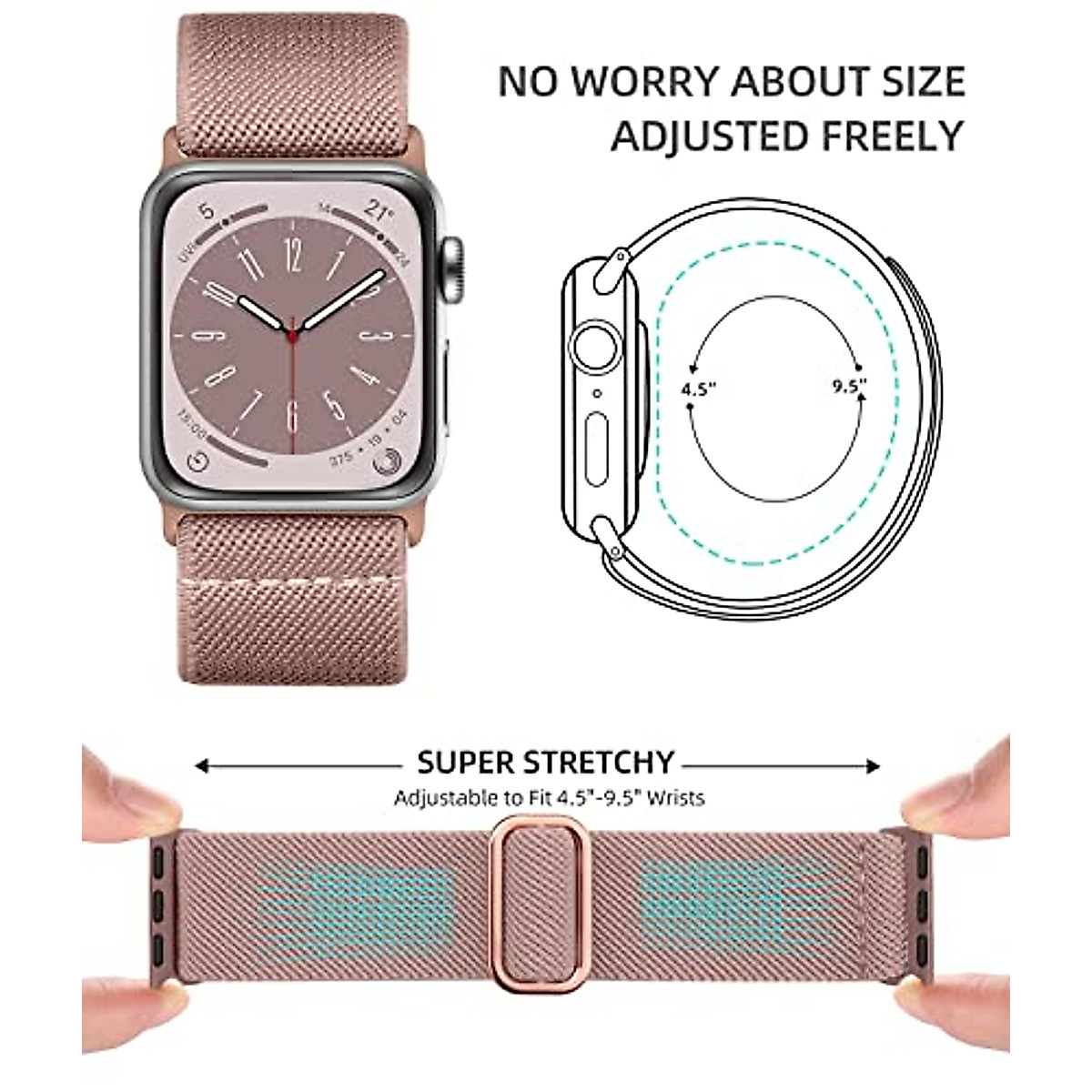 Odbeai Compatible with iWatch Bands 38mm Women, with Apple Watch Band 38mm 40mm 41mm 42mm 44mm 45mm 49mm Ultra SE Series 8 7 6 5 4 3 2 1, Sport Stretchy Braided Elastic Nylon Strap