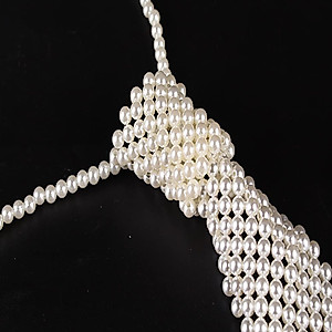 mollensiuer 1 Piece White Artificial Pearls Neck Tie Handmade Weaving Ladies Shirt Necklace Neck Tie Beaded Tie Necklace for Women
