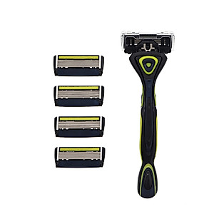 Pacific Shaving Company Premium 6-Blade Razor System - Pivoting Head with Ergonomic Weighted Handle and Lubrication Strip (1 Razor Handle + 5 Blade Refills)