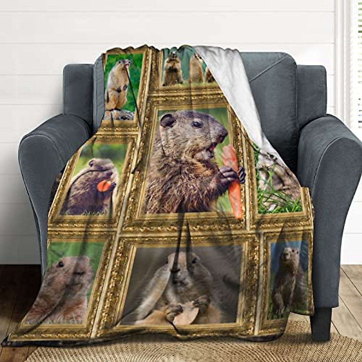 Groundhog Blanket Gifts, 50"x40" Happy Groundhog Day Throw Blanket, Soft Cozy Fleece Bed Blanket for Women Men, Gifts for Groundhog Lovers, Plush Throw Blanket for Couch Bedroom Sofa