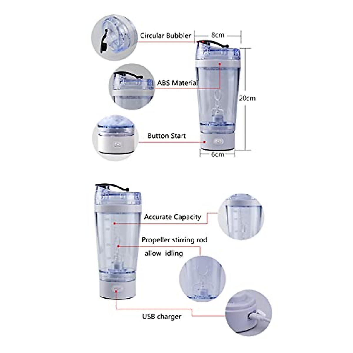 xinghaikuajing Protein Powder Automatic Blender Powder Electric Shaker Cup USB Recharging Mixer 16OZ PurpleUSBchargingmodel-colorfullights