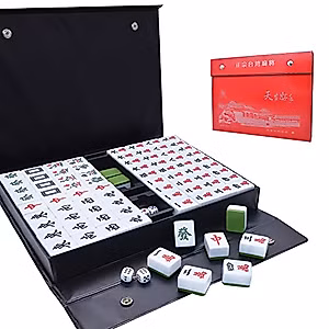 drizzle 34mm Mahjong Set - 146 Medium Size Tiles with Instructions - Traditional Chinese Table Game - Home Family Dorm Party for Leisure Time - Mah Jong 麻将 Green