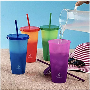 Manna 24oz Color Changing Reusable Cup Set - 12-Piece - Lime, Orange, Blue Sky, Pink