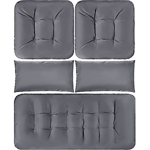 5 Pieces Wicker Patio Cushion Sets Include 1 Loveseat 2 U-Shape 2 Matching Chair Cushions Indoor Outdoor Tufted Settee Bench Cushions Replacement Loveseat Cushions for Outdoor Furniture (Light Gray)