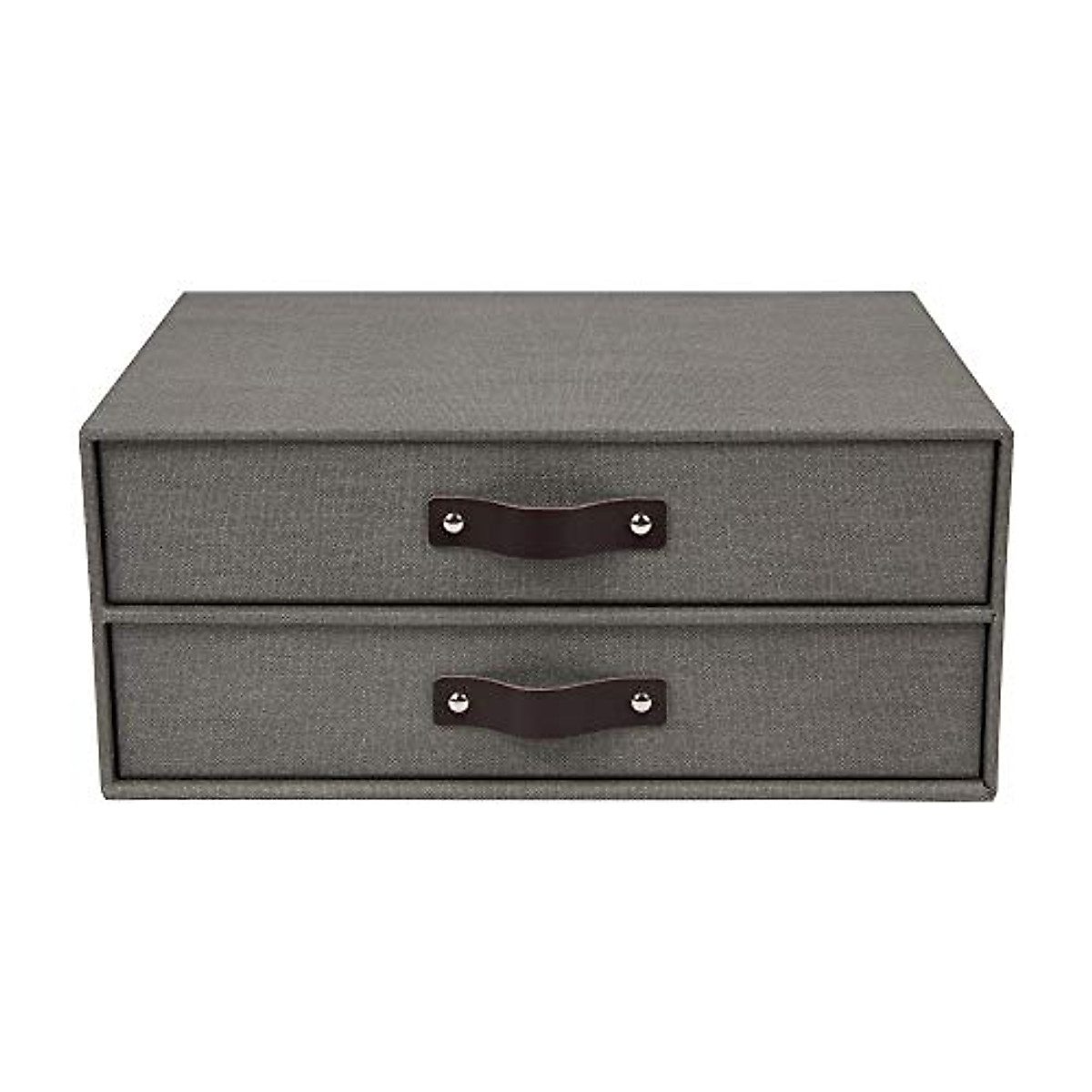 Bigso Birger 2-Drawer Canvas Fiberboard Easy Pull Handle Document Letter Box, 5.7 x 13 x 9.8 in, Grey