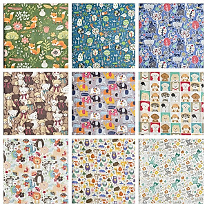 9 Pcs Animal Fabric Patterns Fat Quarters Quilting Fabric Bundles No Repeat Designs for Baby Boy Kids,18"x 22" …