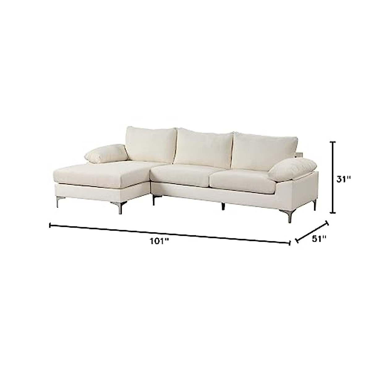 Casa Andrea Milano Modern Large Boucle L-Shape Sectional Sofa, with Extra Wide Chaise Lounge Couch, Cream
