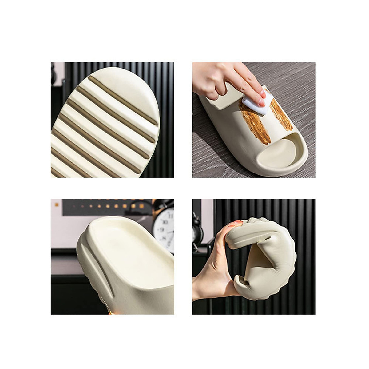 Doranolds Foam Slides For Women And Men Extremely Comfy Platform Thick Sole Beach Platform Slide Sandals Cream 10.5 Women/9.5 Men