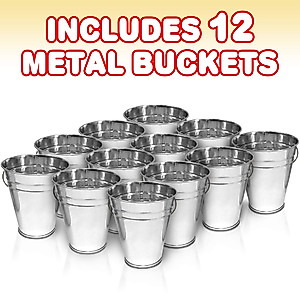 ArtCreativity Large Galvanized Metal Buckets with Handles, 4.5" W x 5" H, 12 Pack, Metallic Pails for Party Favors, Rustic Wedding Decoration, Centerpieces for Party, Ice Bucket, Vase, Garden Planters