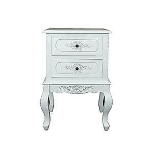 Benjara Mary 27 Inch Classic Wood Square Cabinet Table, 2 Drawers, Floral, White