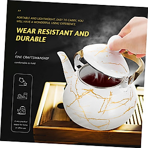 LABRIMP Marble Enamel Jug Gas Top Kettle Espresso Maker Camping Stoves Ceramic Tea Kettle Warmer Coffee Pot Enamel Stovetop Kettle Drip Coffee Kettle White Vintage Pear Shaped Pot