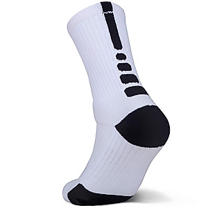 JHM Thick Protective Sport Cushion Elite Basketball Compression Athletic Socks - White, Black - Unisex Adults - 3 Count - US Shoe Sizes 6-13
