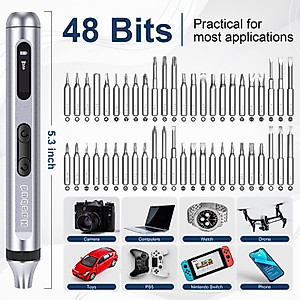 Mini Electric Screwdriver Kit, Precision Electric Automatic Screwdriver Cordless Set with 48 Magnetic Precision Bits, Rechargeable Portable Repair Tool Kit for Phone Camera Laptop Watch