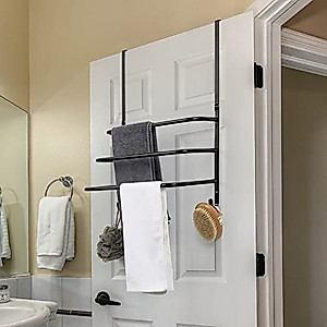 Over The Door Towel Rack Bathroom Towel Rack Holder with 2 Hooks Over The Door Hooks Organizer Hanger for Bathroom, Living Room, Bedroom Decor, Bathroom Accessories, Black