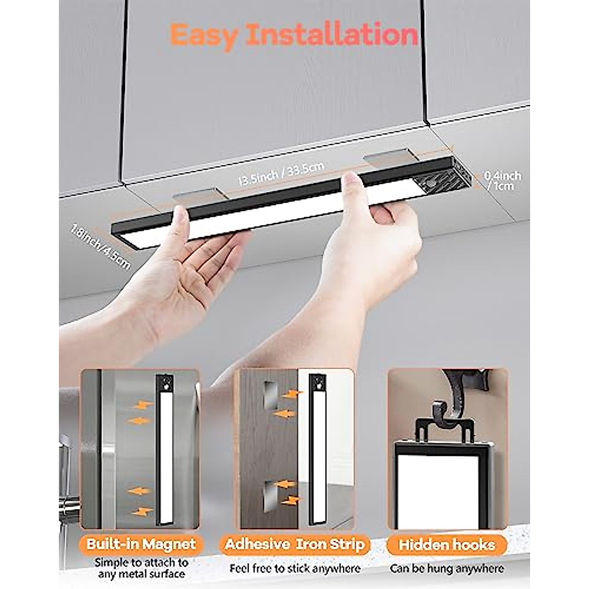 2023 Newest 65 LED Motion Sensor Lights Indoor 3 Color Temps, 2 Packs Dimmable Under Cabinet Lighting, 2500mAh Rechargeable Wireless Closet Lights Night Light for Drawers, Wardrobe, Stair, Kitchen