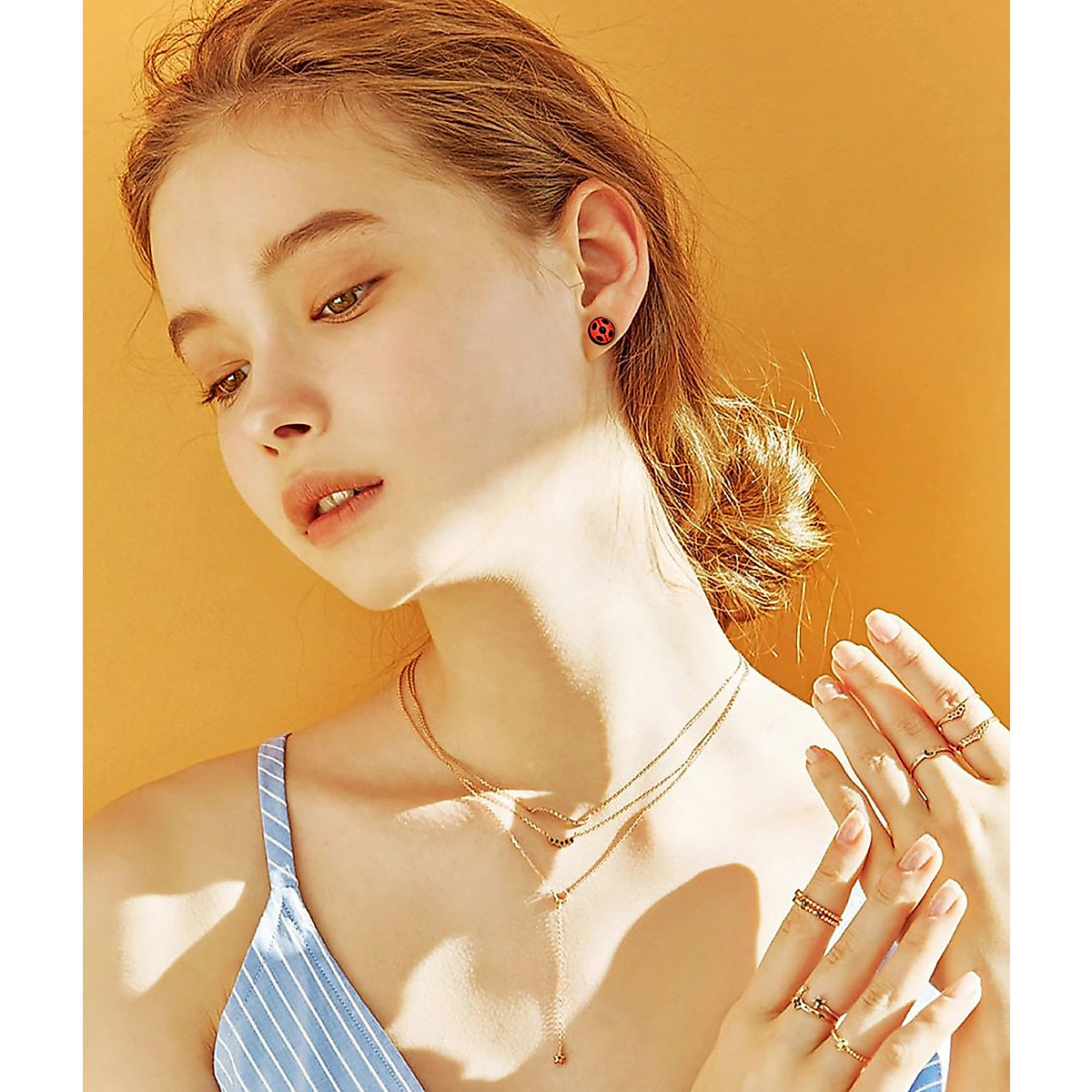 SIISPRI 316L Surgical Stainless Steel Ladybug Earring Round Circle Button Stud Post Earrings 10MM (silver)