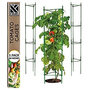 K-Brands Tomato Cage - Premium Tomatoes Plant Stakes Support Cages Trellis for Garden and Pots (3 Pack - Extra Tall Upto 68 inches)